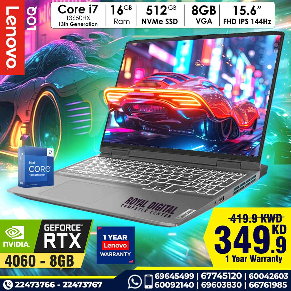 Lenovo LOQ Core i7 13th Gen RTX4060 8GB VGA 15.6inch FHD 144Hz – Royal Digital Computer Centre