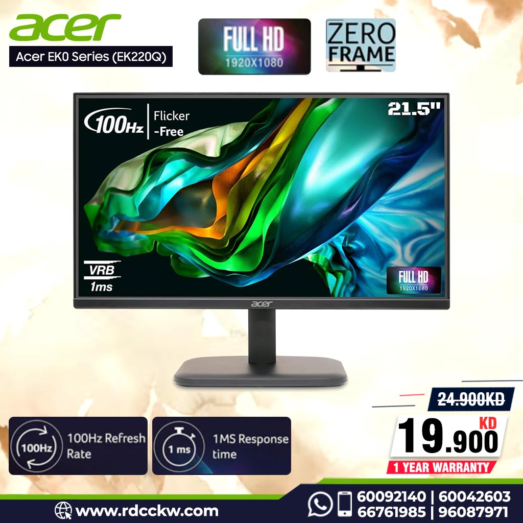 Acer EK0 Series (EK220Q) 21.5" VA Panel FHD 100Hz 1ms AMD FreeSync Ace ...
